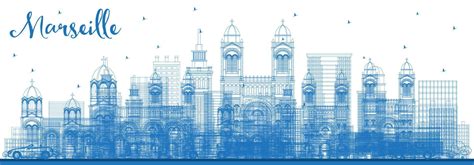 Outline Marseille France City Skyline With Blue Buildings Vector Art At Vecteezy