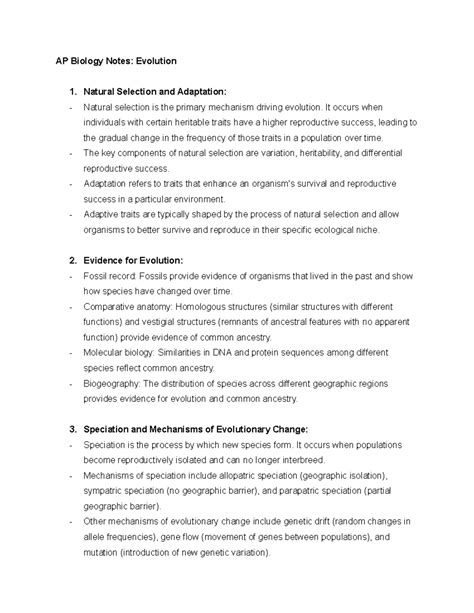 Ap Biology Notes Evolution Ap Biology Notes Evolution Natural