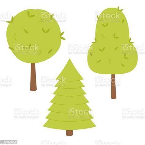 Ensemble Darbres Verts Simples Et Plats Illustration Vectorielle De