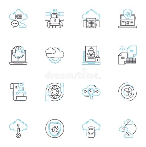 web security linear icons set firewall encryption malware antivirus