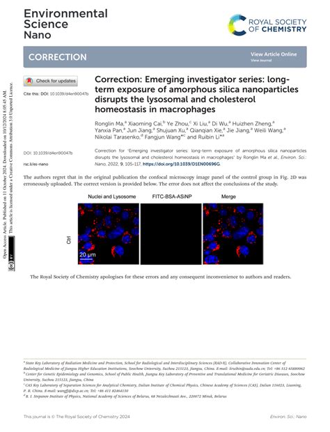 Pdf Correction Emerging Investigator Series Long Term Exposure Of Amorphous Silica