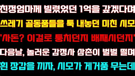 반전 신청사연 엄마께 빌렸었던 1억을 갚겠다며 쓰레기 골동품들을 툭 내놓던 시모 다음날 감정사 삼촌이 벌벌 떨며 흰 장갑을 끼자 시모가 게거품 무는데실화낭독