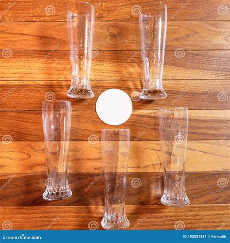 Empty Beer Drink Mugs Glasses On The Table Stock Image Image Of