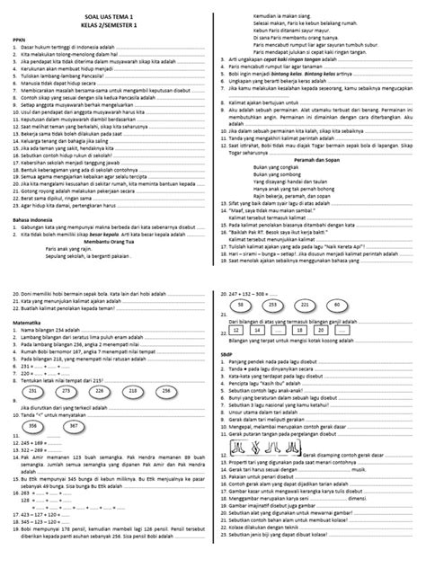 Soal Uas Kelas 2 Tema 1 Semester 1 Pdf