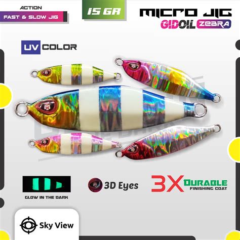 Jual Umpan Metal Jig 15 Gram Umpan Slow Jig Full GID Zebra Hologram 15g