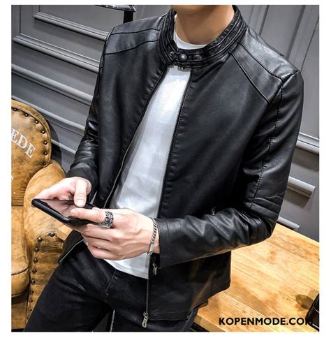 Leren Jassen Heren Jack Jeugd Casual Hoge Kraag Slim Fit Herfst Bruine