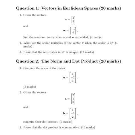 Question 1 Vectors In Euclidean Spaces 20 Marks 1 Given The Vectors