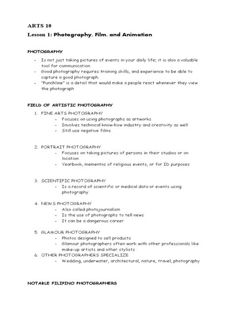 Arts 10 3rd Grading Pdf Cinematography