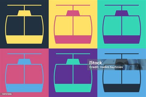 팝 아트 케이블카 아이콘은 컬러 배경에 분리되어 있습니다 케이블카 표지판 벡터 거리에 대한 스톡 벡터 아트 및 기타 이미지 거리 겨울 고풍스런 Istock