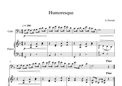 Humoresque Antonin Dvorak Cello Piano Arr Digital Book Music