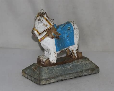 ANCIENNE STATUE DE Nandi En Bois Peinte En Blanc Figurine Multicolore Faite EUR