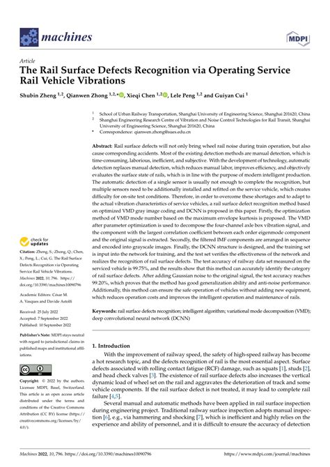 pdf the rail surface defects recognition via operating service rail