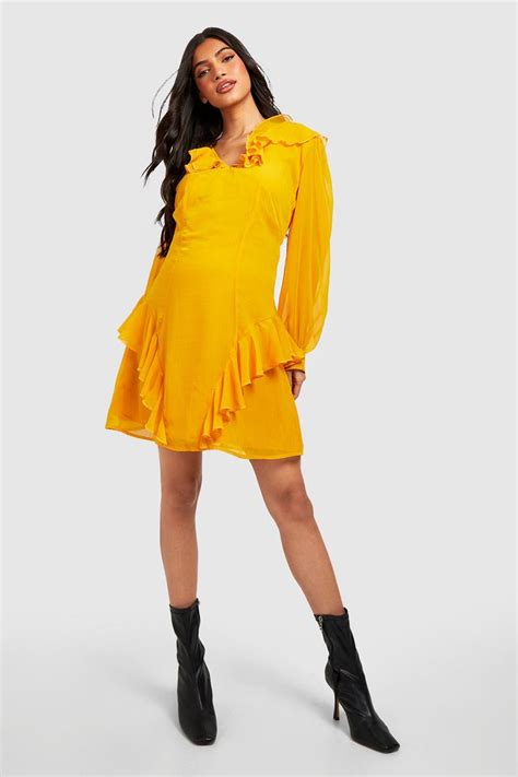 Maternity Chiffon Ruffle Mini Dress Boohoo