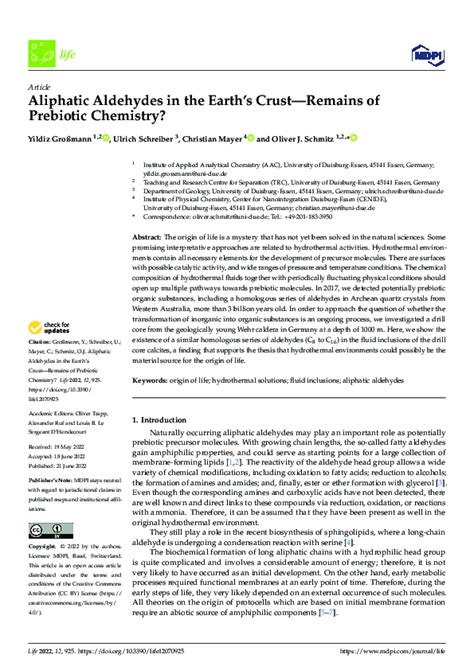 Pdf Aliphatic Aldehydes In The Earths Crust—remains Of Prebiotic Chemistry