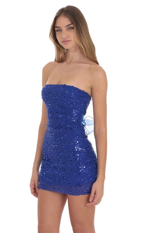 Sequin Strapless Bodycon Dress In Blue Lucy In The Sky