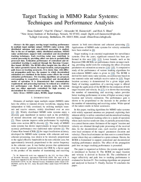 Pdf Target Tracking In Mimo Radar Systems Techniques And Performance