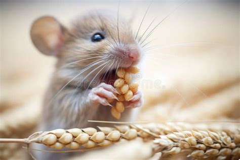 Hungry Mouse Chewing On Barley Grains Stock Image Image Of Barley