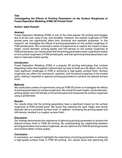 Pdf Investigating The Effects Of Printing Parameters On The Surface Roughness Of Fused
