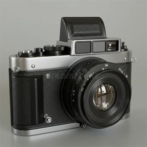 A Vintage Style Rangefinder Camera With A Textured Black And Silver
