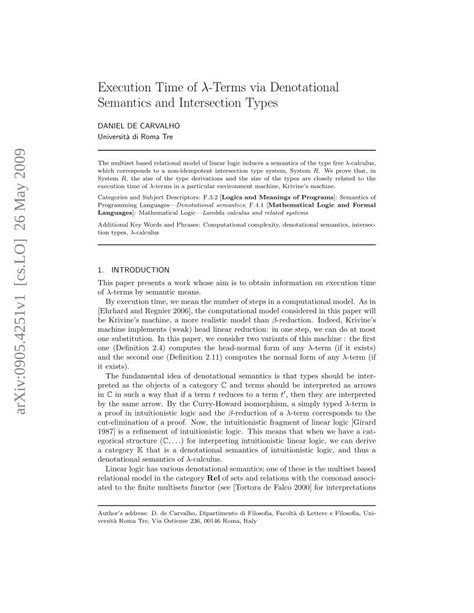 Pdf Execution Time Of Lambda Terms Via Denotational Semantics And