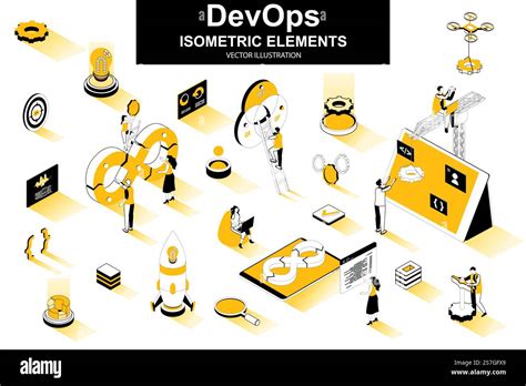 Devops Bundle Of Isometric Elements Startup Launch Software Development Deployment And