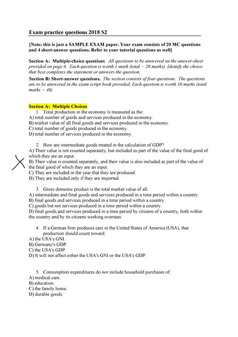 Exam October 2018 Questions Exam Practice Questions 2018 S2 Note