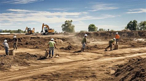 premium ai image builders diligently leveling and grading the ground