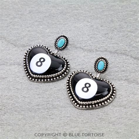 Heart Shape 8 Ball Stud Earrings Bluetortoisewholesale