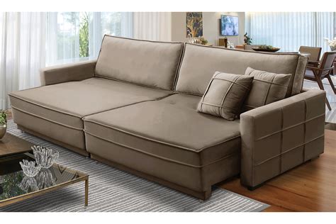 Sofá Cama Retrátil E Reclinável 250m Com Molas Karen Veludo Cappuccino