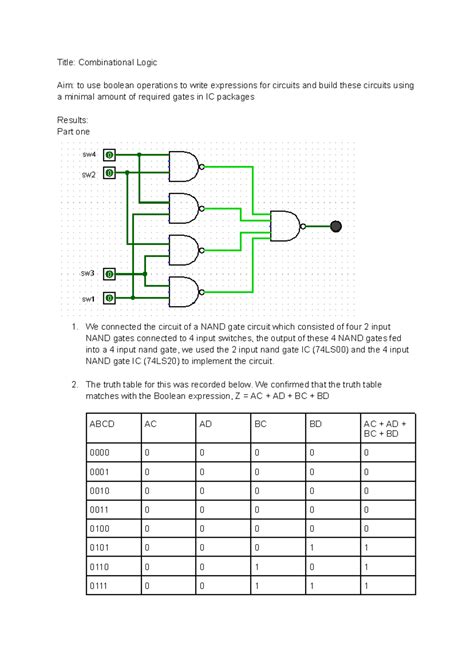 Lab Report 2 Combinational Logic Analysis Title Combinational Logic Aim To Use Boolean Lab Report 2 Combinational Logic Analysis Title Combinational Logic Aim To Use Boolean