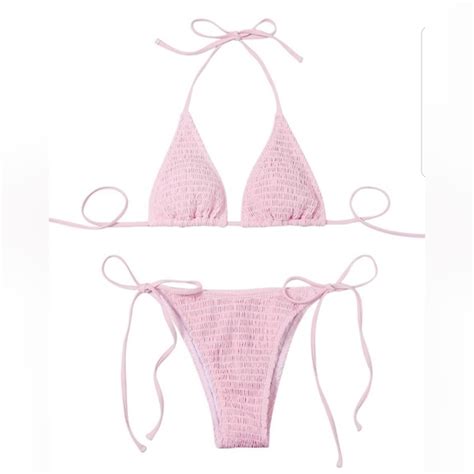 Swim Womens 2 Piece Triangle Bathing Suit Halter Top Tie Side Thong