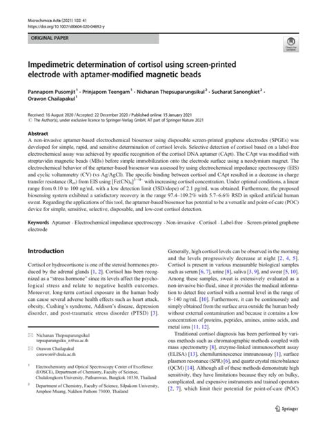 Cortisol Using Screen Printed Aptamer Sensor Pdf