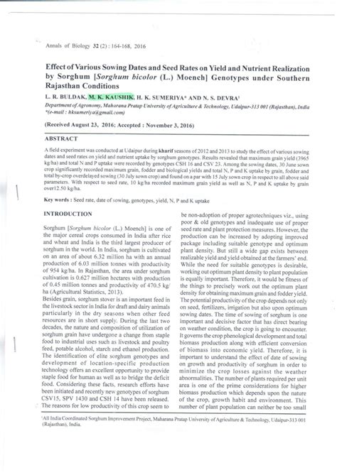 Pdf Effect Of Various Sowing Dates And Seed Rates On Yield And