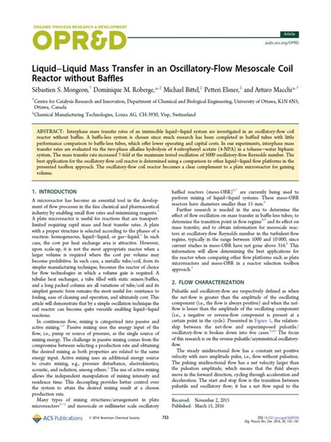 Oscillatory Flow Obr Pdf High Performance Liquid Chromatography Chemical Reactor