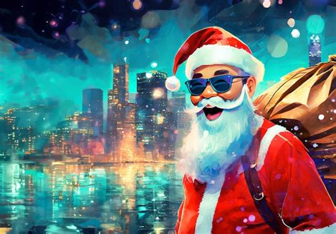 Premium Photo Asian Santa Claus Wearing Sunglasses And Carrying A