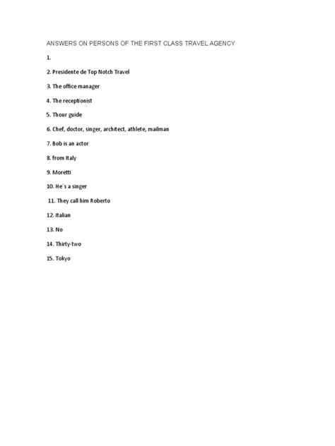 Answers On Persons Of The First Class Travel Agency Pdf