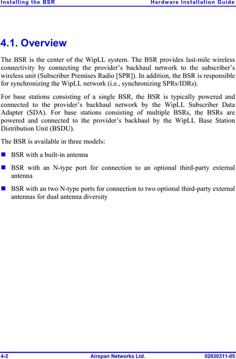 Airspan Networks AIRSPAN BSR900 Base Station Radio BSR User Manual