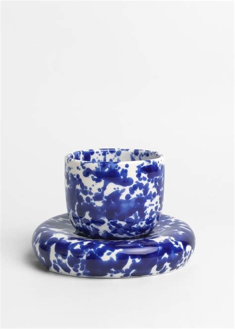 Chunky Ceramic Coffee Cup Chubby Cobalt Blue Ceramic Cup With Saucer
