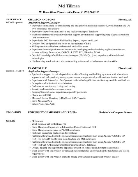 Application Support Developer Resume Samples Velvet Jobs