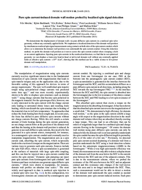 Pdf Pure Spin Current Induced Domain Wall Motion Probed By Localized Spin Signal Detection