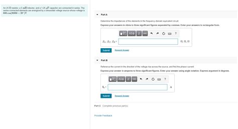 Solved An 25 12 Resistor A 5 Mh Inductor And A 1 25 Uf