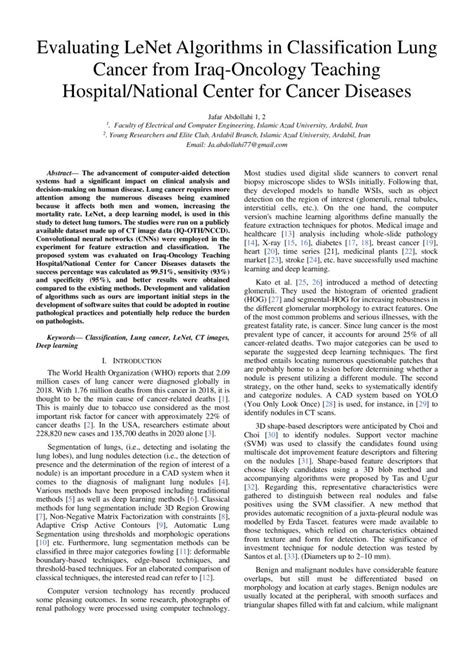 Evaluating Lenet Algorithms In Classification Lung Cancer From Iraq