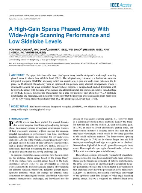 Pdf A High Gain Sparse Phased Array With Wide Angle Scanning Performance And Low Sidelobe Levels