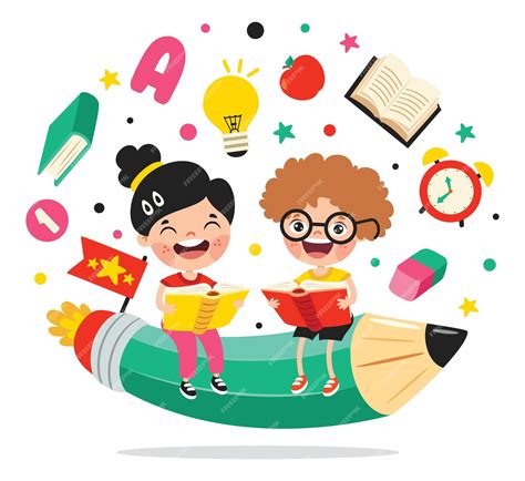Libro De Lectura Para Niños A Lápiz Vector Premium