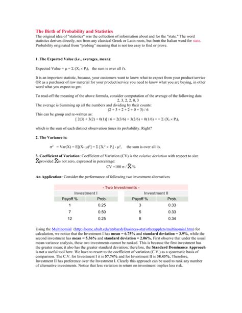 Mean Variance Coefficient Of Variation
