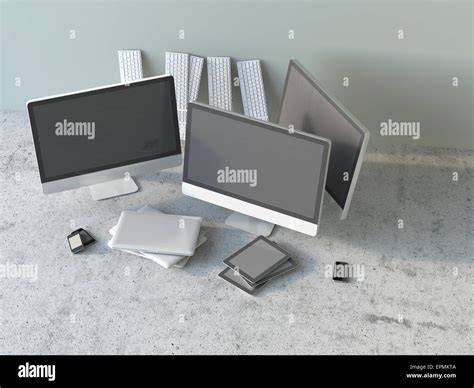 Assortment Of Computer Screens Keyboards Laptops Tablets And