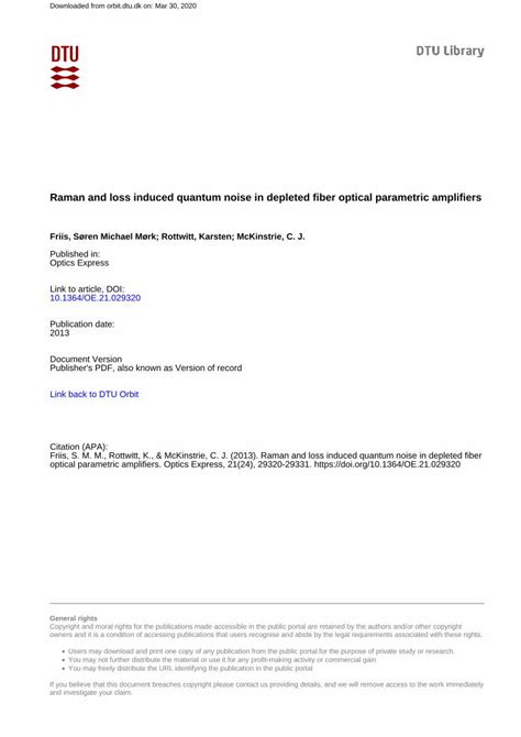 Pdf Raman And Loss Induced Quantum Noise In Depleted Fiber Raman