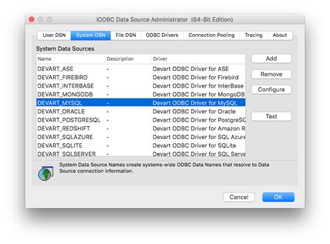 MacOS DSN Configuration ODBC Driver For MySQL