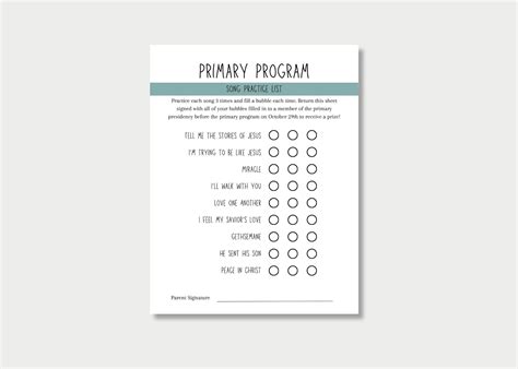 Primary Program Songs Practice List Lds Primary Program Template