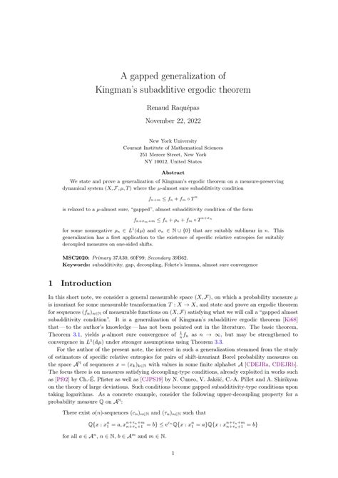 Pdf A Gapped Generalization Of Kingmans Subadditive Ergodic Theorem